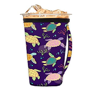 Reusable Iced Coffee Cup Sleeve Neoprene Insulated Sleeves Cup Cover Holder for Cold Drinks Tumbler Cup - Only Cup Sleeves (Sea Turtle, L)