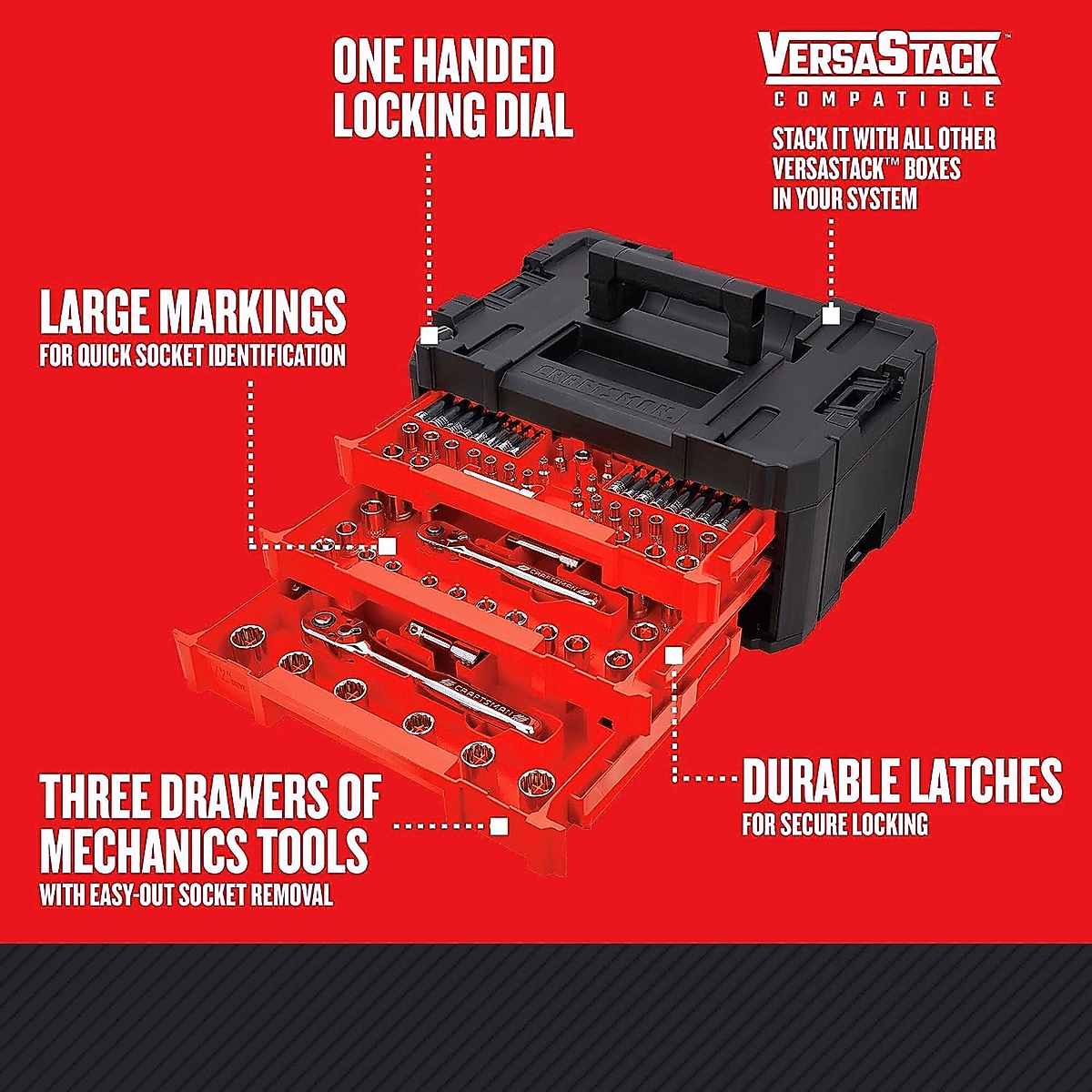 Craftsman Mechanics Tool Set, 230-Piece Hand Tool and Socket Set with 3-Drawer Tool Box (CMMT45305)