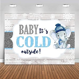 Mocsicka Baby It's Cold Outside Backdrop Rustic Floor Boy Girl Elephant Baby Shower Photography Background Winter White Snowflake Princess Newborn Cake Table Decoration Photo Booth (5x3ft)