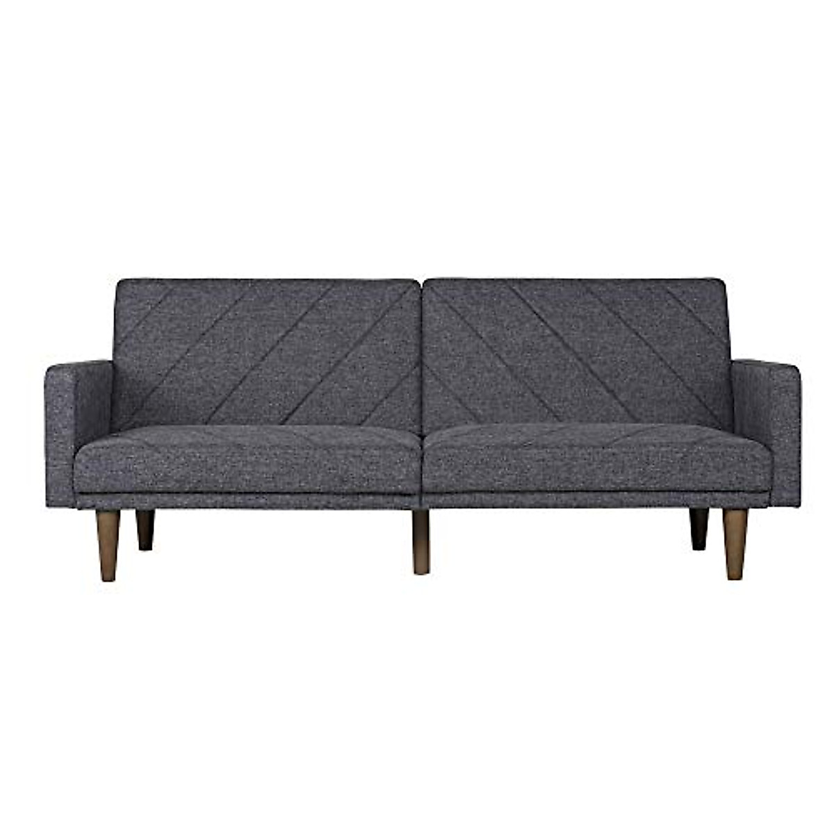 DHP Paxson Convertible Futon Couch Bed with Linen Upholstery and Wood Legs - Grey, Twin