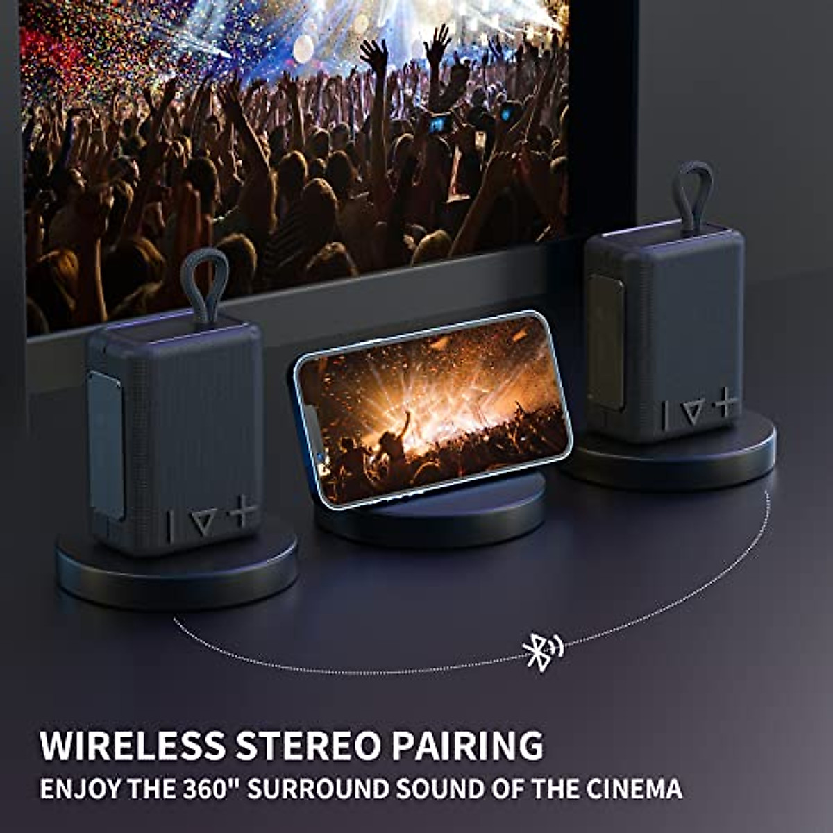 ROYQUEEN Mini Waterproof Bluetooth Speaker, Small Portable Bluetooth Speakers Wireless with TWS, Rich Bass HD Stereo Sound for Home, Beach, Shower, Outdoor Travel 16H Playtime(Black)