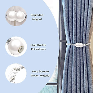 2 Pack Magnetic Curtain Tiebacks Convenient Drape Tie Backs Weave Holder for Window Draperies Hold Curtains Drape Ties Backs 16 inch Holdback