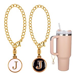 2Pcs Letter J Charms Accessories for Stanley Simple Modern Cup Name id Plate Initial Letter Handle Personalized Charm For Stanley Tumbler Water Cup Handle Identification Letter Charm White Black