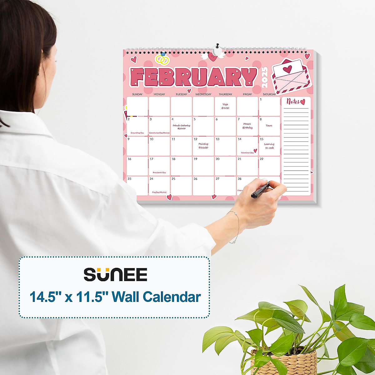 SUNEE Calendar 2024-2025- 18 Months Wall Calendar Oct. 2024 - Mar. 2026, 14.5"x11.5" Big Grid Hanging Calendar with Note for Organizing & Planning, Cute