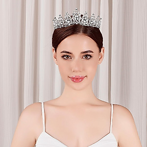 Tiara for Women, Crown and Tiara for Girl Princess, Bride Wedding Happy Birthday Halloween Cosplay Hair Accessories Decorations (Silver)