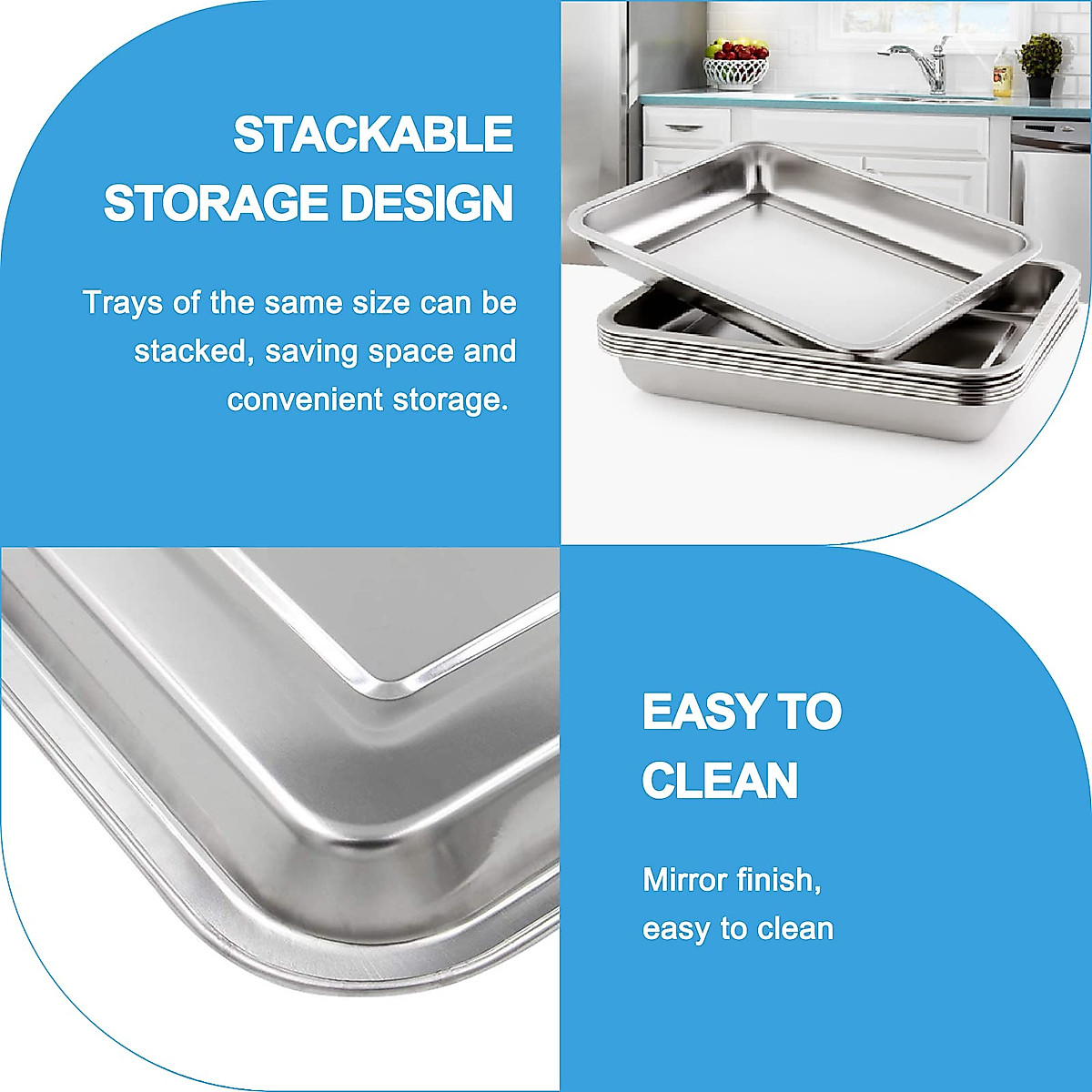 Stainless Steel Tray - EMALLA 5Pcs Stainless Steel Tray 13.7'' X 10.2'' Dental Medical Tray Piercing Instrument Tray Storage Tools Lab Instrument Supplies Stainless Steel Tray(5PCS)