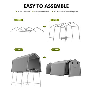 VORTEXTOVE Motorcycle Storage Sheds 7x15 FT, Portable Shed with Rolled up Zipper Door, Waterproof, Storage Tent Heavy Duty for Motorcycle, Bike, Firewood, Garden Tools, Grey
