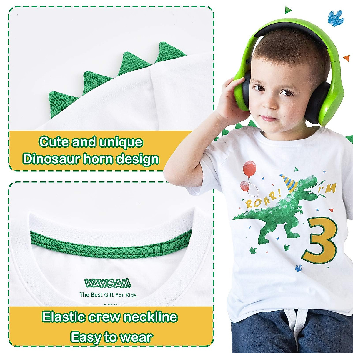 3rd Birthday Boy Shirt Dinosaur Birthday T-Shirt 3 Year Old Toddler Dinosaur Outfit Cotton White Dino Party Shirt Roar I’m 3 Short Sleeve Top Tee Toddler Three Rex T Shirt for Kids