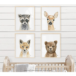 Woodland Animal Nursery Prints Unframed Set of 4, Pick Your Baby Animals and Size, Original Watercolor Portraits Art Signed By Artist