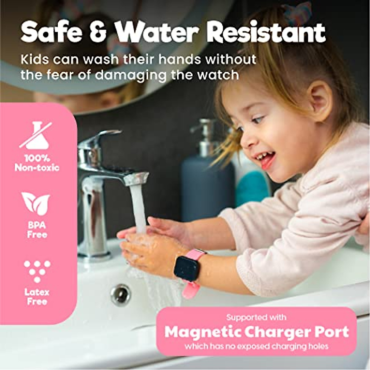Potty Training Watch for Kids V2 – A Water Resistant Potty Reminder Device for Boys and Girls to Train Your Toddler with Fun/Musical and Vibration Interval Reminders with Potty Training eBook (Pink)