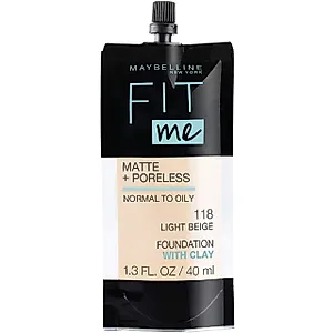 Maybelline New York Fit Me Matte + Poreless Liquid Foundation, Pouch Format, 102 Fair Porcelain, 1.3 Ounce