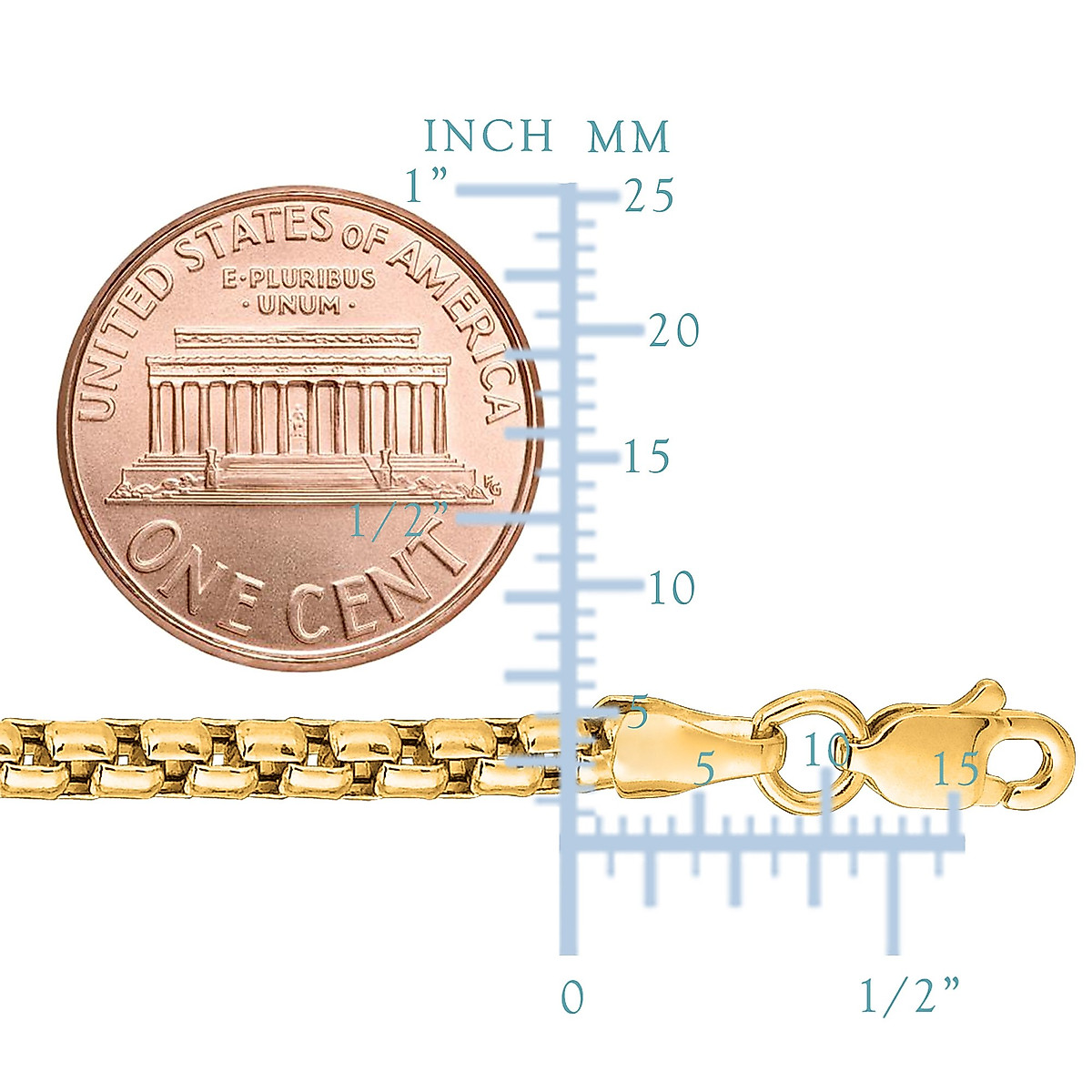 Jewelry Affairs 14k Yellow Real Gold Filled Round Box Chain Necklace, 3.4mm, 22"