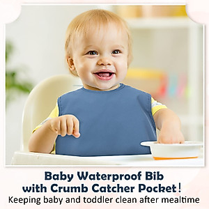 Zhanmai 4 Pcs Baby Apron Bib, Waterproof Bibs for Baby Feeding Apron Baby Bib Girl Boy Smock with Pocket, 6 to 12 Months Baby Feeding Bibs, 4 Colors