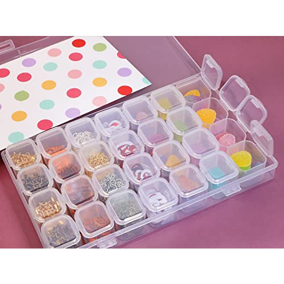 ONLYKXY 2 Pack 56 Slots Plastic Small Clear Storage Box 28 Compartments Organization Boxes with Cover for DIY Art Craft Nail Tip Drill Jewelry Earring Beads Fishing Tackle Empty Case Diamond Painting Storage Containers (White)