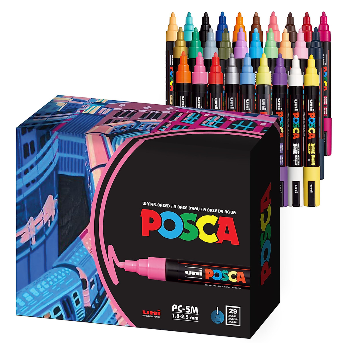 Uni Posca Paint Marker FULL RANGE Bundle Set , Mitsubishi Poster Colour ALL COLOR Marking Pen Medium Point ( PC-5M ) 29 Colours ( 22 Standard & 7 Natural ) Japan Import