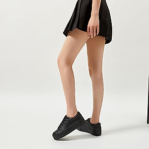 BABUDOG Womens Synthetic Leather Platform Sneakers,White Platform Shoes,Lace-up Tennis Shoes for Women,Comfortable Casual Shoes(Full Black.US6)