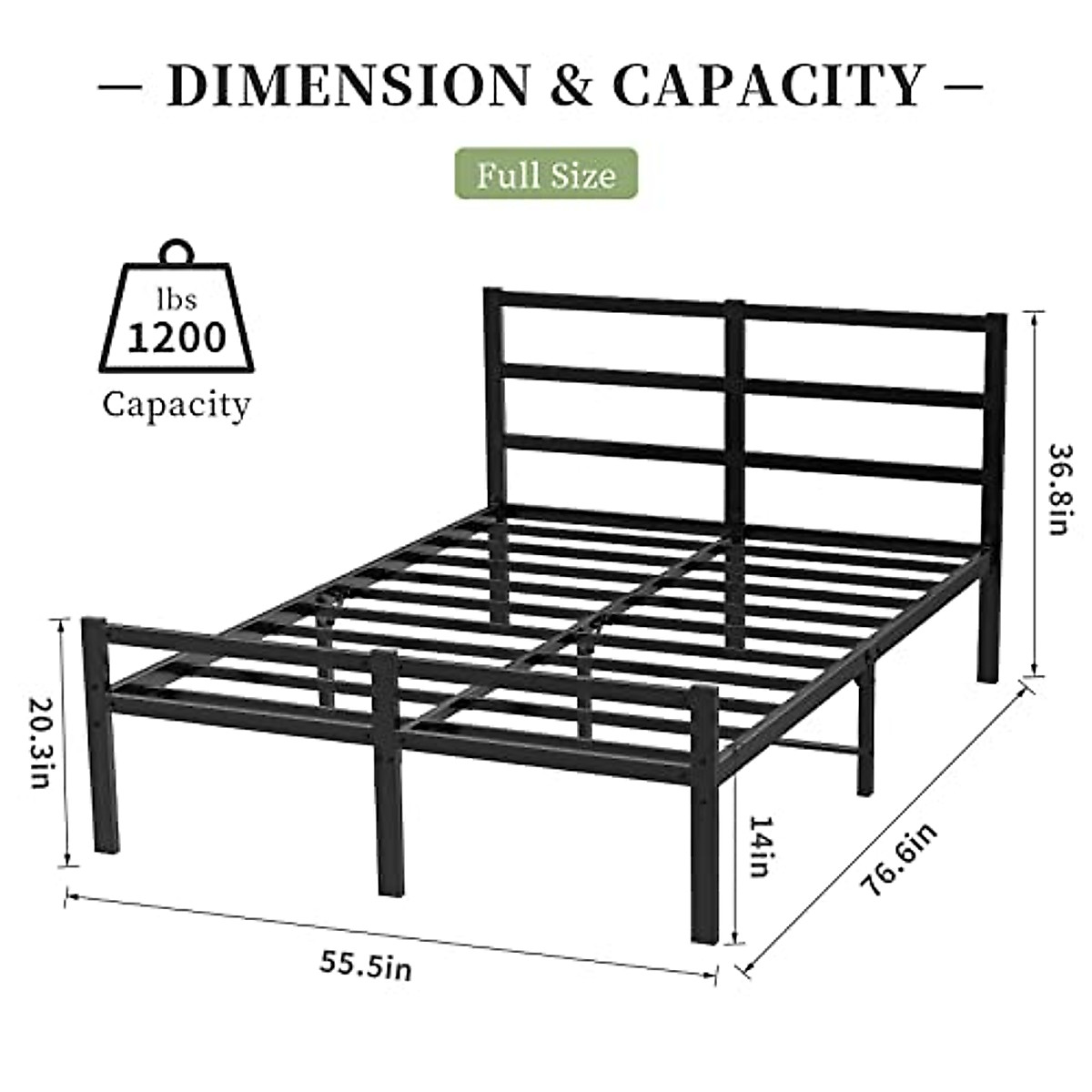 Musen Full Bed Frame with Headboard and Footboard, 14 Inch Platform with Storage, Heavy Duty Steel Metal Bed Frame No Box Spring Needed, Noise Free, Anti-Slip, Easy Assembly (Max Load: 1200lb)