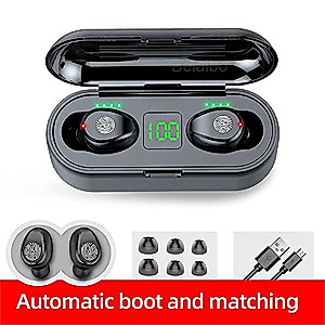 Small Wireless Earbuds Headphones F-9 Waterproof in Ear Buds Bluetooth for Android and iOS iPhone with LED Display, Charging case and mic – Black, Best Earbuds, pods Earphones