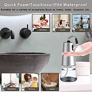 FAIBAEELLY Automatic Foaming Soap Dispenser, Touchless Foam Hand Soap Dispenser with Replaceable Foam Generator, Infrared Sensor, Rechargeable, Foam Soap Dispenser for Bathroom & Kitchen, Silver