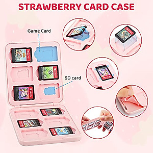 GLDRAM Pink Strawberry Carrying Case for Nintendo Switch & OLED Modle, Portable Switch Travel Protector with Cute Game Card Case, Shoulder Strap & 2 Thumb Caps, Switch Accessories Bundle for Girls