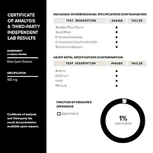 22mg Ultra Concentrated Spermidine Supplement - 3rd Party Tested Spermidine Supplements for Men and Women - Rice Germ Extract and Trihydrochloride Complex Blend - 60 Vegetarian Capsules - 30 Servings