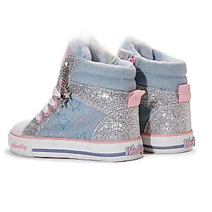 Weestep Girls Toddler/Little Kid Glitter Unicorn Bow Sneaker Shoe, Colorful Blue 2