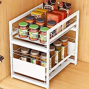 LIFOND Under Sink Storage Under Sink Shelf Kitchen Tidy Organiser,Kitchen Storage Rack,Retractable Sliding Drawer Cabinet Storage Rack,Bathroom Storage Rack Under Sink Shelf, White 21 * 40 * 40cm