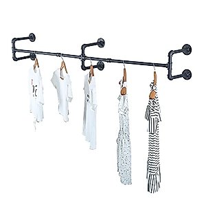 Industrial Pipe Clothing Rack Wall Mounted,Vintage Retail Garment Rack Display Rack Cloths Rack,Metal Commercial Clothes Racks for Hanging Clothes,Iron Clothing Rod Laundry Room(70.86in,Black)