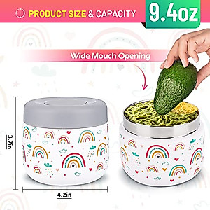 Charcy 9oz Kids Stainless Steel Vacuum Insulated Food Jar, Wide Mouth Leak-Proof Soup Thermos, Container Set for 8h Hot and 6h Cold - White Rainbow