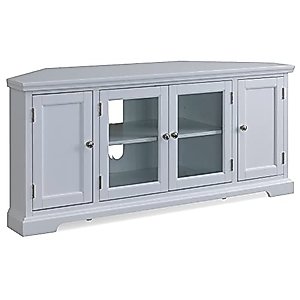 Leick Home Mateo Solid Wood Corner TV Stand for TVs up to 65", 4 Door Entertainment Center, White, Living Room Storage, 85386