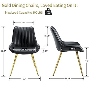 Shunzhi Mid-Century Modern Dining Chairs Set of 2 Black Leather Kitchen & Dining Room with Gold Legs Upholstered Kitchen Chairs Gold Accent Chairs Comfy Side Chairs with Back for Dining Living Room