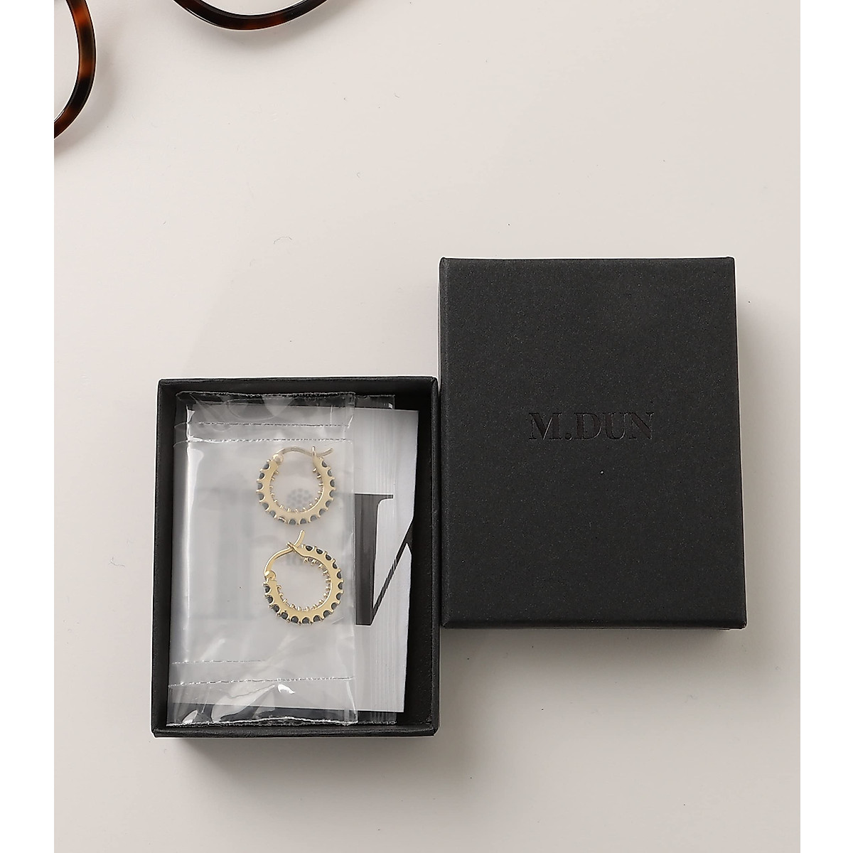 M.DUN - Hoop Earrings For Women 925 Stering Silver Post 18K Gold Plated CZ Micro Pave Dainty Round Chunky Silver Gold Multicolors Cubic Zirconia (hoop_black_S)