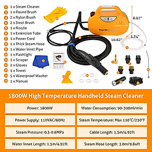 WICHEMI 1800W Steam Cleaner for Cleaning, Handheld Steamer High Pressure Steam Machine + 1800W Multipurpose High-Temp Floor Steam Mop Steam Cleaning Machine for Home Use Car Detailing