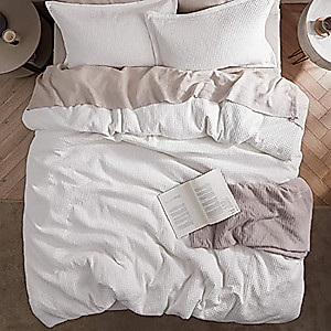 Bedsure Cotton Duvet Cover Twin - 100% Cotton Waffle Weave Coconut White Duvet Cover Twin Size, Soft and Breathable Twin Duvet Cover Set for All Season (Twin, 68"x90")