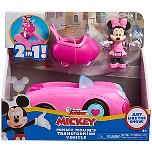 Disney Junior Mickey Mouse Funhouse Transforming Vehicle, Minnie Mouse, Pink Toy Car, Preschool, Officially Licensed Kids Toys for Ages 3 Up by Just Play