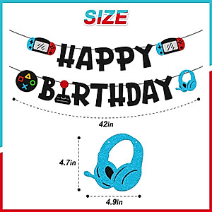 Video Game Birthday Banner Happy Birthday Party Decorations for Boys Kids Men Level Unlocked Garland Playing Game Over Level Up Themed Bday Party Celebration Supplies