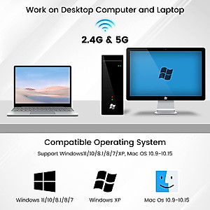 USB WiFi Adapter for Desktop PC – Inamax AC1300 Wireless Network Adapter for Laptop with Dual Band 5GHz High Gain 5dBi Antenna, Supports Windows 11, 10, 8.1, 8, 7, and XP, Mac OS 10.9-10.15