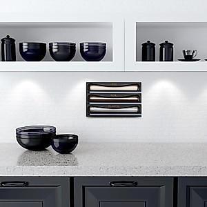 Cozee Bay Bamboo Wrap Dispenser with Cutter, Plastic Wrap Organizer, Aluminum Foil Organization, and Wax Paper Dispenser Holder for Kitchen Drawer and Wall, Compatible with 12" Roll (Black)