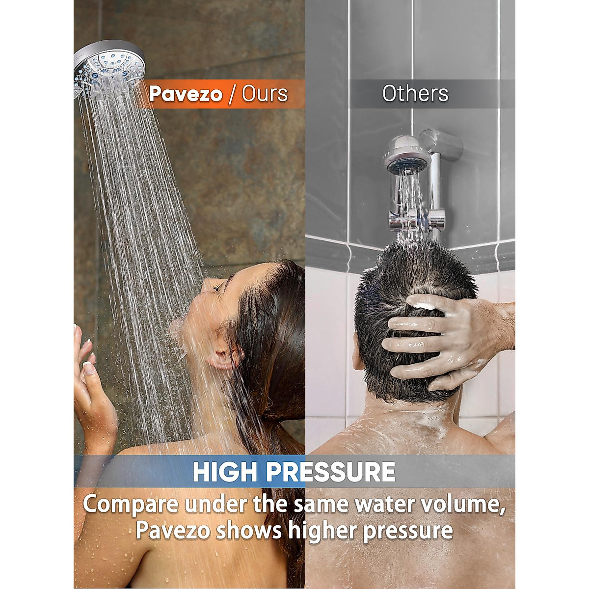 Pavezo High Pressure Handheld Shower Head with Filter, ON/OFF Switch Pause Button, 10-mode Shower Head with Hard Water Softener Filters, SS Hose, Anti-clog & Powerful Clean Tile & Pets, Premium Chrome