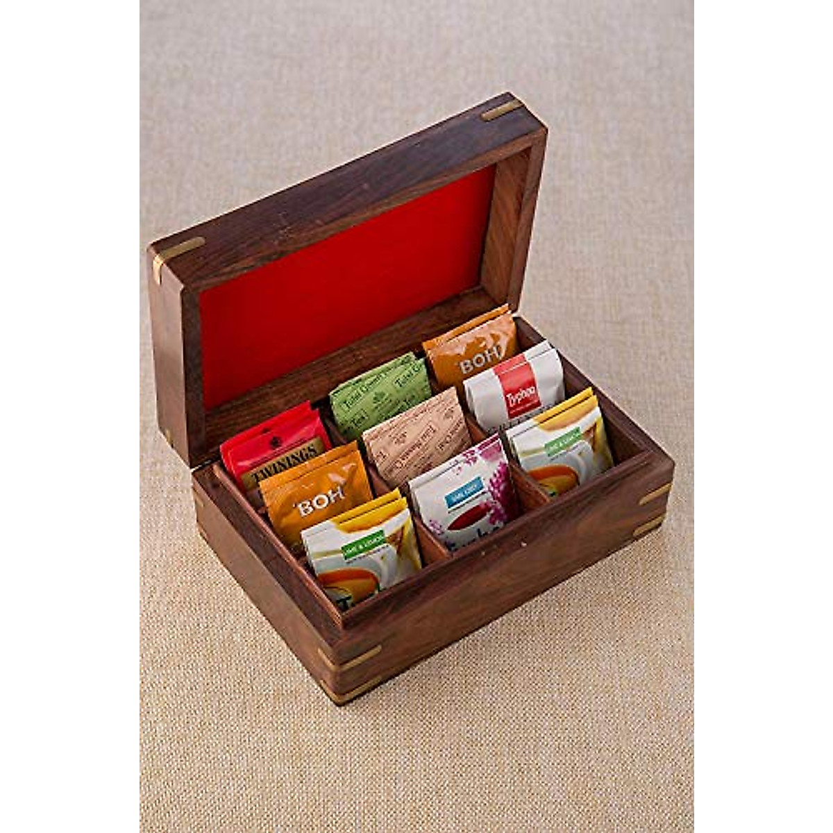 Rusticity® Wood Tea Box Organizer | Tea Sampler Gift Set Box, Tea Assortment Box | Tea Caddy for Tea Bags Organizer, Kitchen Storage Box with 9 Compartments | Handmade Storage Box| (9x6 in)