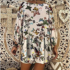 Andongnywell Women's V Neck Casual Loose Sleeve Floral Print Chifffon Blouse Tunic V Neck Floral Print Shirt (Multicolor 1,5,XX-Large)
