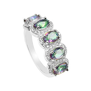 6X4 MM Oval Cut Rainbow Fire Mystic Topaz Ring 925 Sterling Silver November Birthstone Promise Ring Christmas Gift For Girlfriend Gift Women Jewelry Gift For Her (Sterling Silver, 8.75 US)
