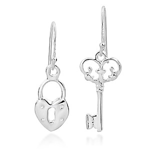 AeraVida Classy Key to My Loving Heart Lock .925 Sterling Silver Dangle Earrings | Casual Sterling Silver Dangle Earring for Women | Jewelry Gift