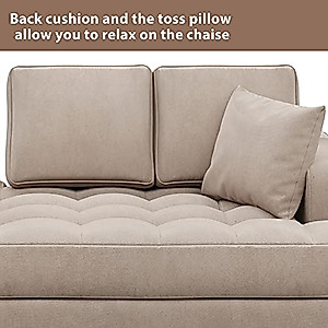 Merax 64" Modern Tufted Chaise Lounge with Toss Pillow Soft Linen Loveseat Sofa for Livingroom Bedroom Office Warm Grey Love Seats, 6431.533"(LDH)