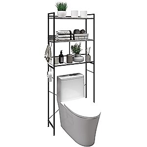 SAILUN Over-The-Toilet Storage Rack, 3-Tier Bathroom Organizer Shelf Over Toilet, Freestanding Space Saver Toilet Stands with 2 Hooks, Oak