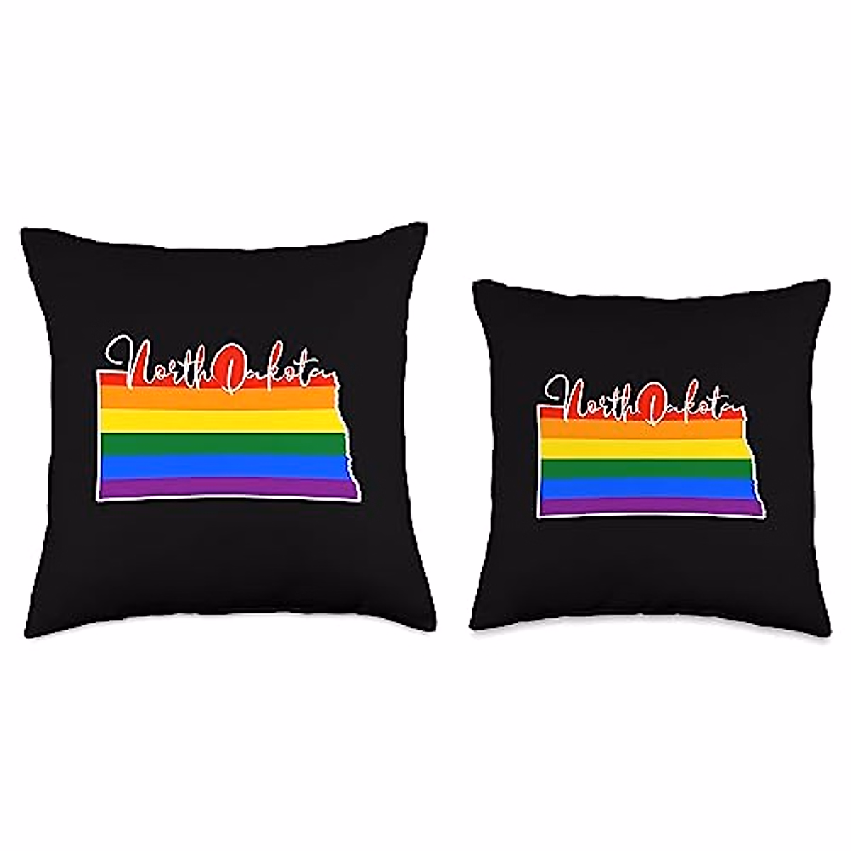 North Dakota Map USA State Rainbow Pride Flag North Dakota Map USA State Rainbow Flag Pride Month Throw Pillow, 16x16, Multicolor