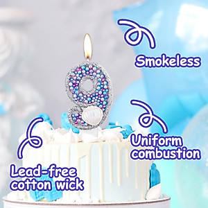 Girls Glitter 6 Birthday Number Candle, Pink Shell Sequins Blue Purple Pearls Number Birthday Candles for Boys Girls Birthday Cakes Mermaid Themed Birthday Decorations Party Supplies Number 6 Candle
