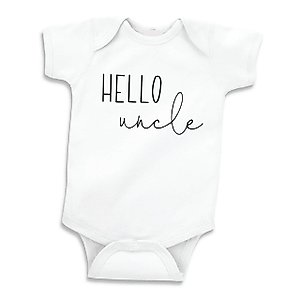 Bump and Beyond Designs Baby-Boys Hello Uncle Shirt Surprise Baby Announcement Leotard White, 0-3 Months