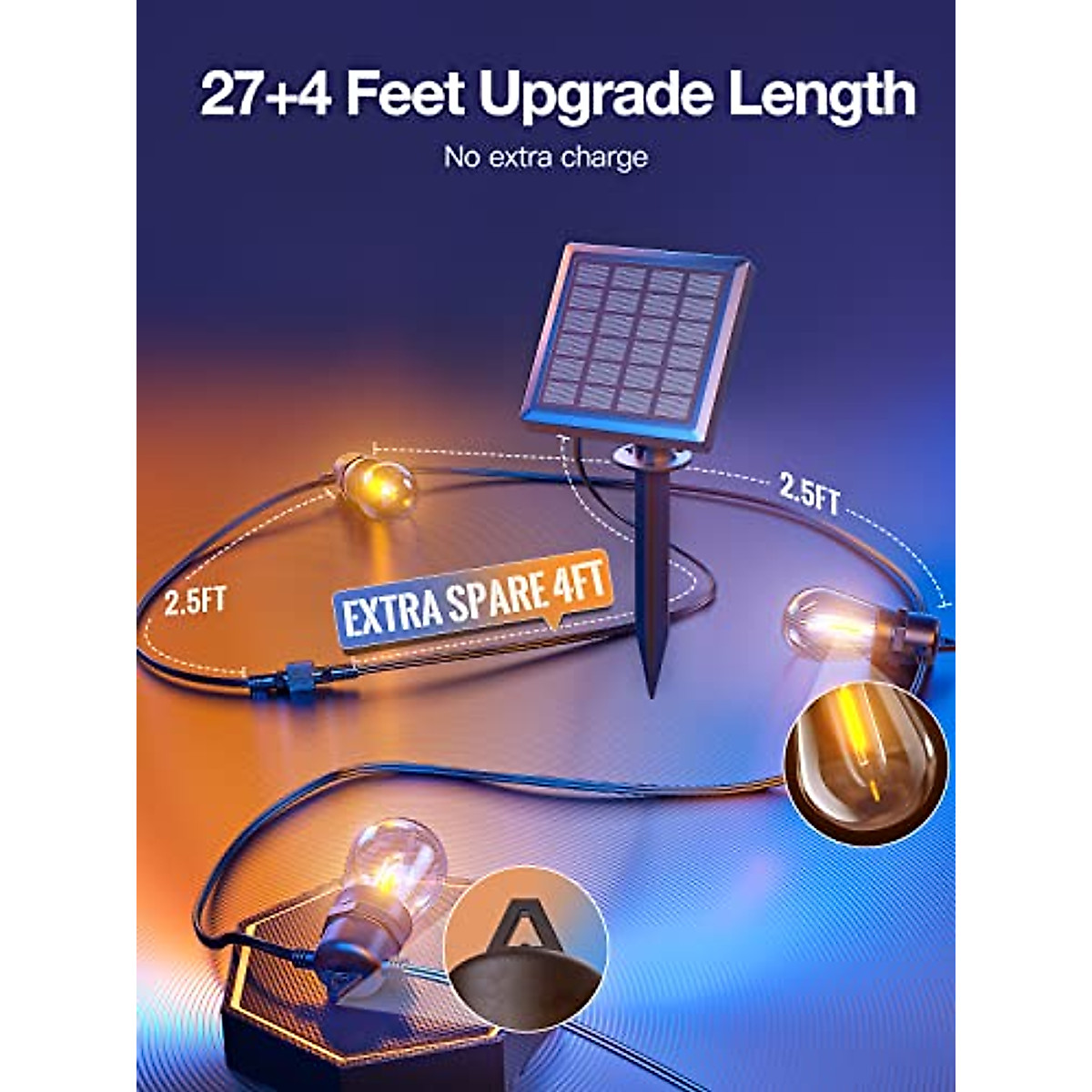 addlon 31(27+4) FT Solar String Lights Outdoor Last 15+Hrs Solar Patio Lights with 10 LED Edison Bulbs IP65 Waterproof Commercial Grade Ambience Patio Lights for Garden Backyard Bistro