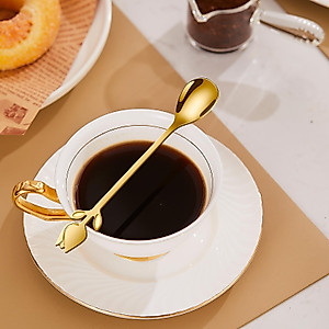 SGVRPVZ Gold Tulip/Rose Handle 12-Pcs Mini Coffee Spoons Set - 6" Stainless Steel for Espresso, Tea, Dessert - Ideal for Demitasse & Small Servings